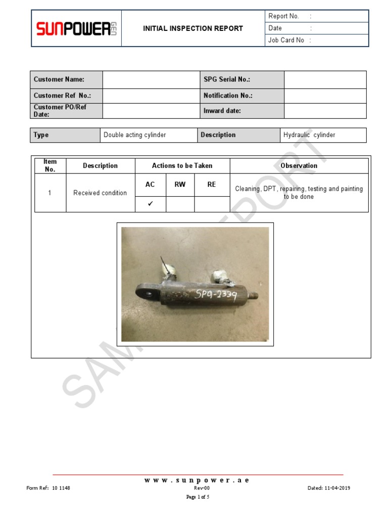 Sample Inspection Report | PDF | Machines | Engines