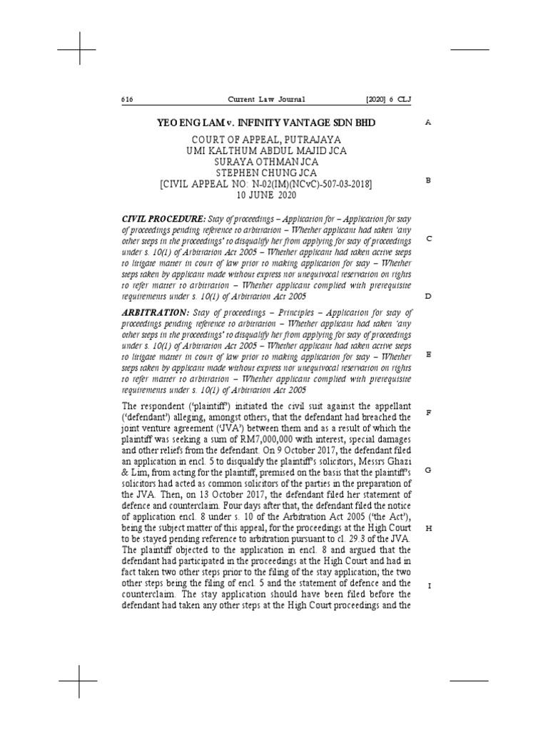 Yeo Eng Lan V Infinity Vantage SDN BHD | PDF | Arbitration | Lawsuit