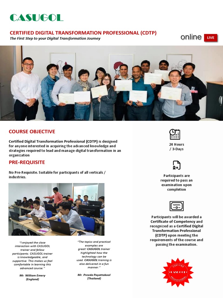 CERTIFIED DIGITAL TRANSFORMATION PROFESSIONAL (CDTP) - CDTPFlyer2020 | PDF | Analytics ...