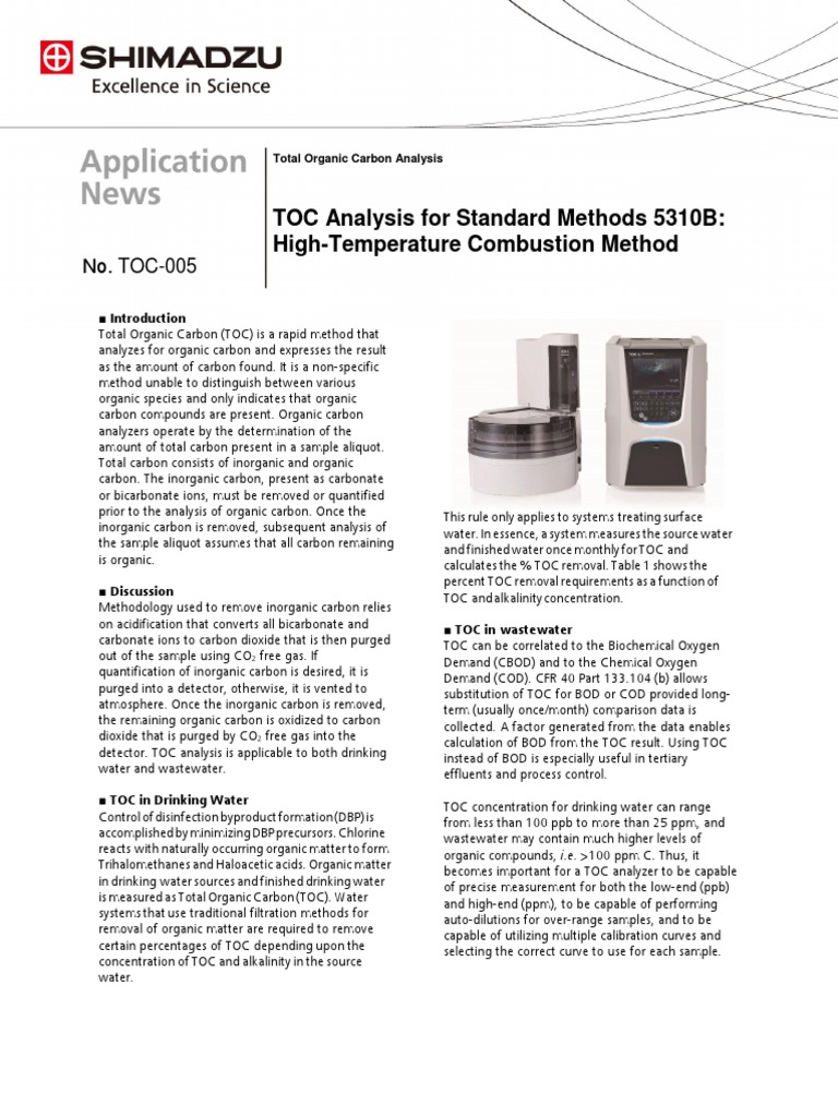 TOC Analysis For Standard Methods 5310B - Shimadzu | PDF | Total Organic Carbon | Chemical ...
