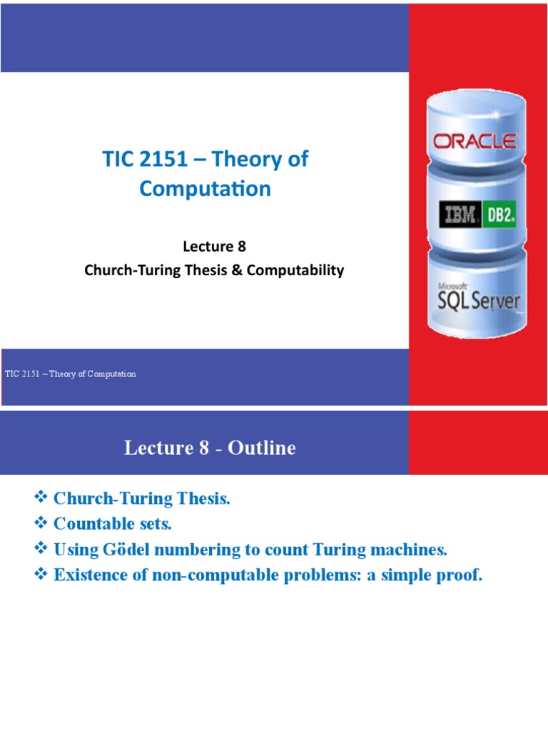 TIC 2151 - Theory of Computation: Church-Turing Thesis & Computability ...