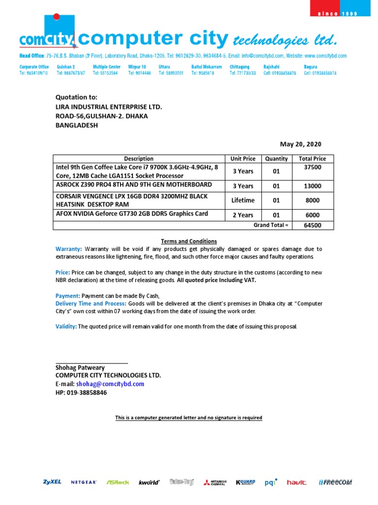 Computer Price Quotation 20.05.2020 | PDF
