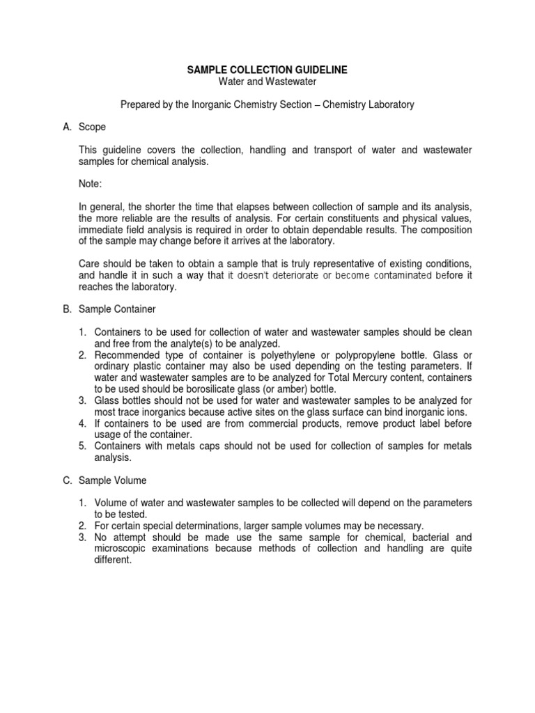 Water Sample Collection Guideline | PDF | Glasses | Wastewater