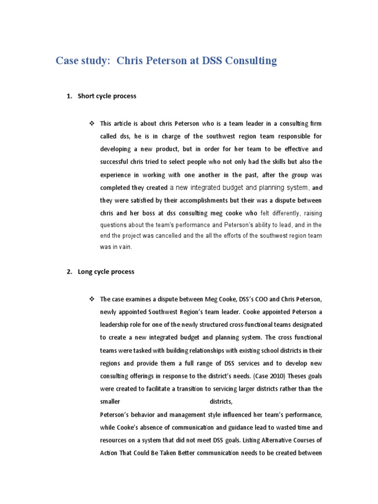 Case Study: Chris Peterson at DSS Consulting: 1. Short Cycle Process | Download Free PDF ...