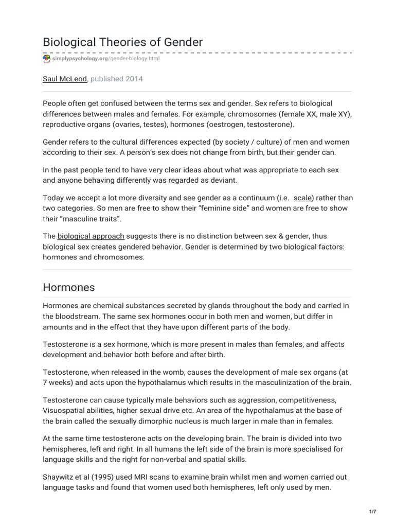 Biological Theories of Gender: Hormones | PDF | Gender | Gender Studies