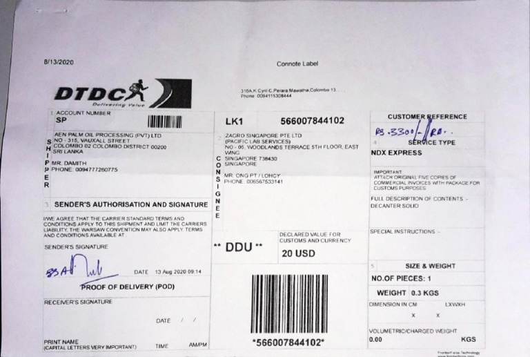 DTDC Singapore Label | PDF | Business