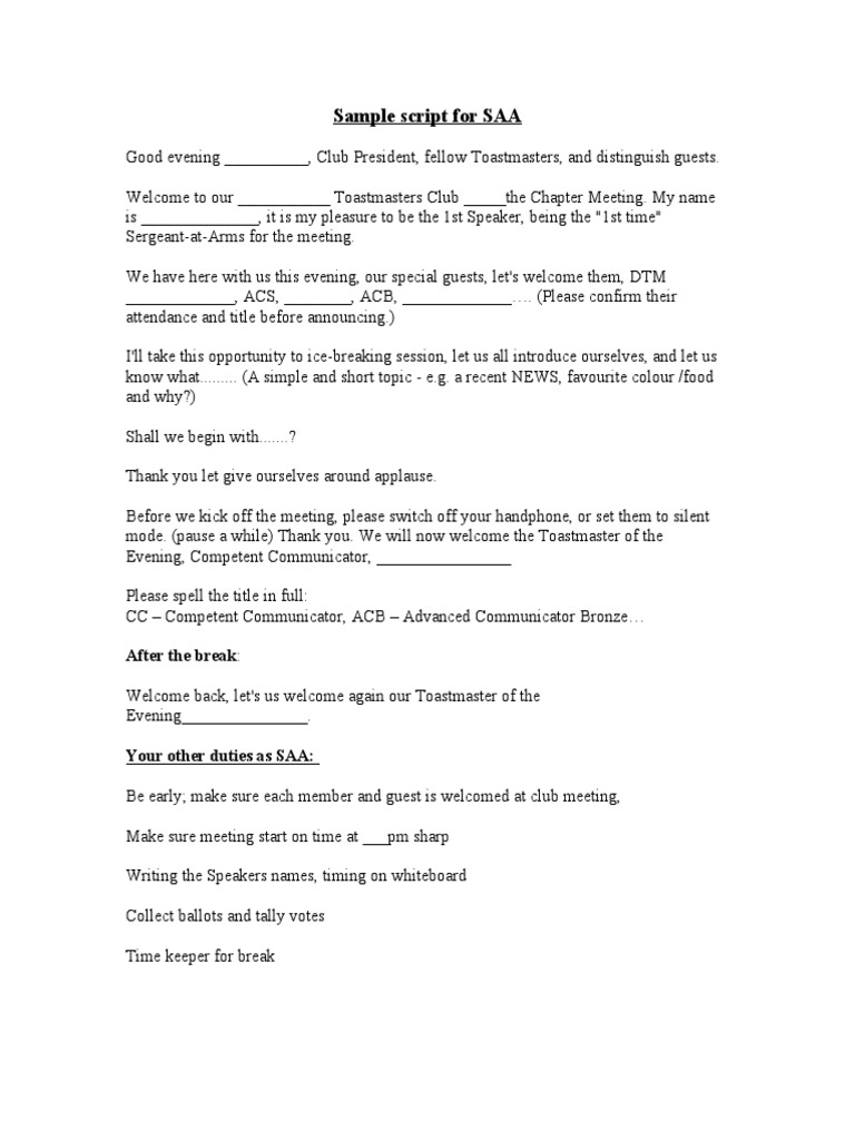 Sample Script For SAA: After The Break | PDF