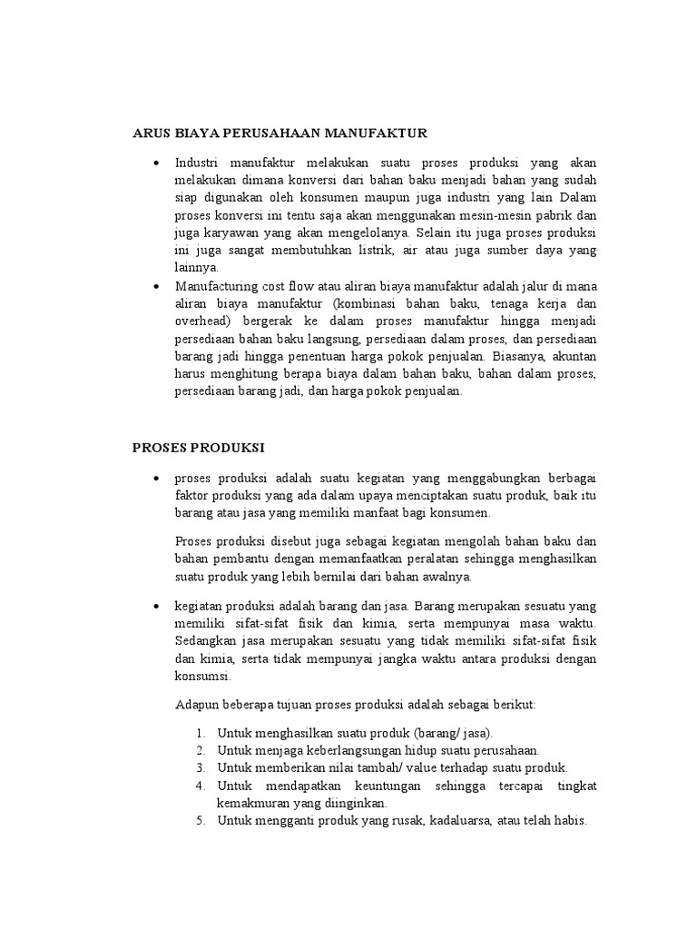 Arus Biaya Perusahaan Manufaktur | PDF