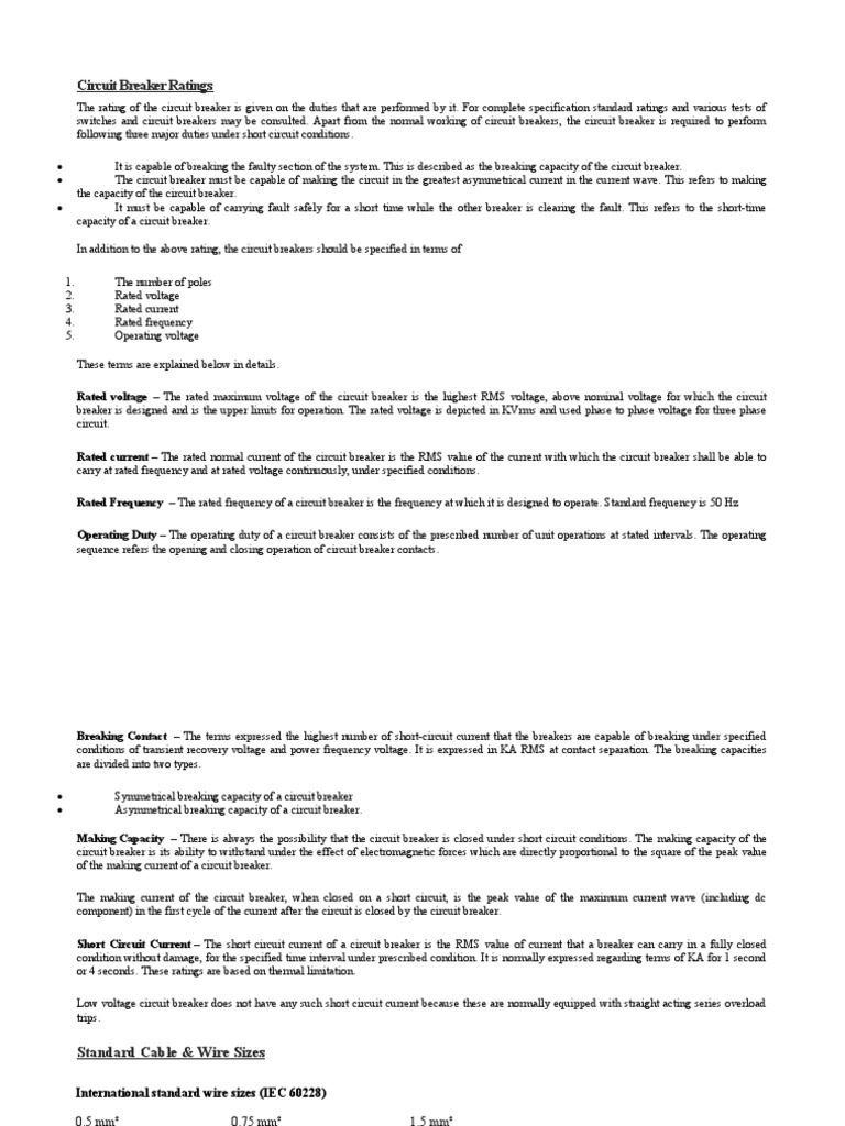 Circuit Breaker Ratings | PDF | Ac Power | Fuse (Electrical)