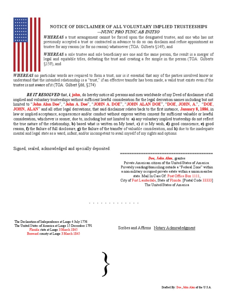 1 - Disclaimer of Trusteeship | PDF | Trust Law | Property Law