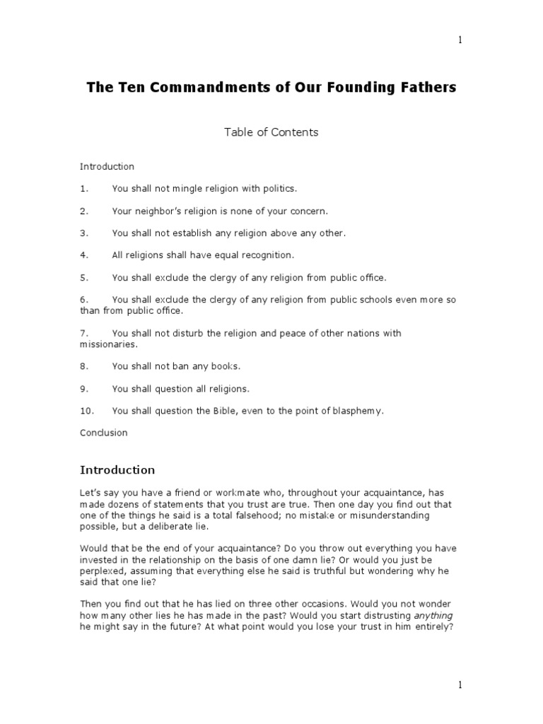 The Ten Commandments of Our Founding Fathers | PDF | Revelation ...