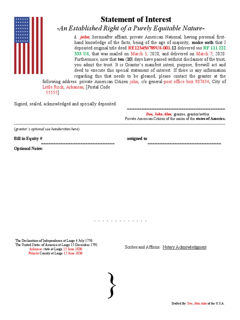 Statement of Interest: - An Established Right of A Purely Equitable ...