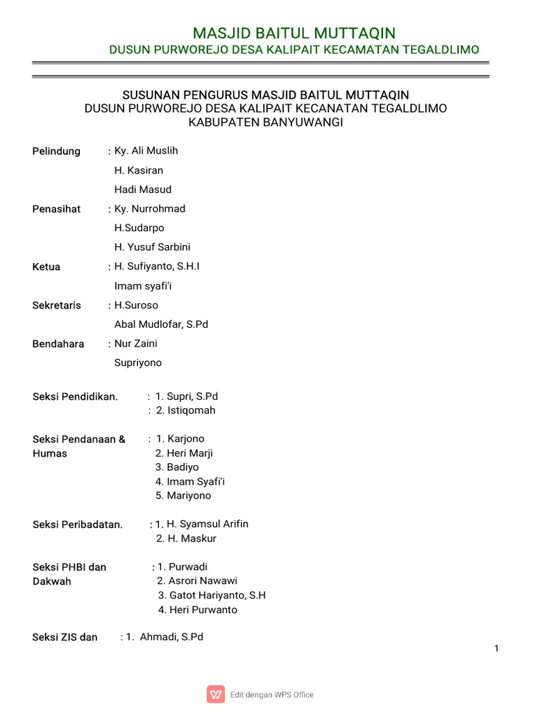 SK PENGURUS TAKMIR MASJID 2016-2019.doc..bak | PDF