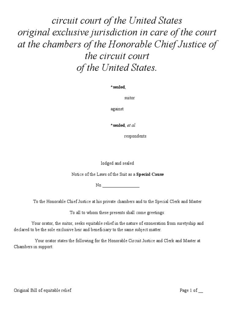 8 - Bill For Equitable Relief | PDF | Equity (Law) | Trust Law
