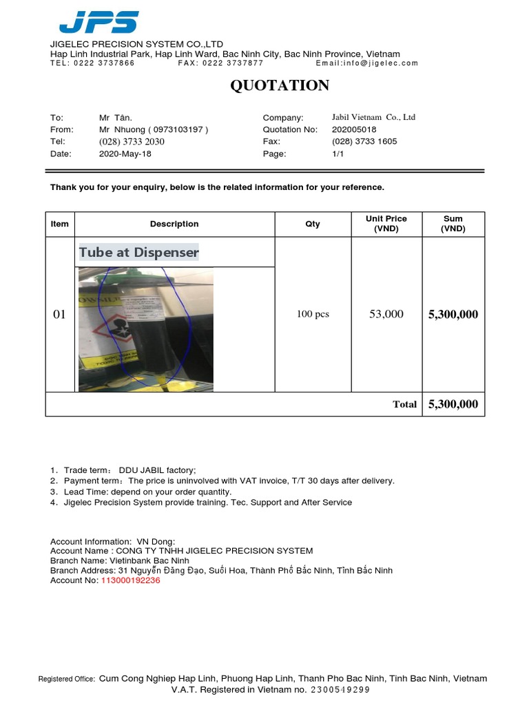 May-18-Quotation For Tube at Dispenser | PDF