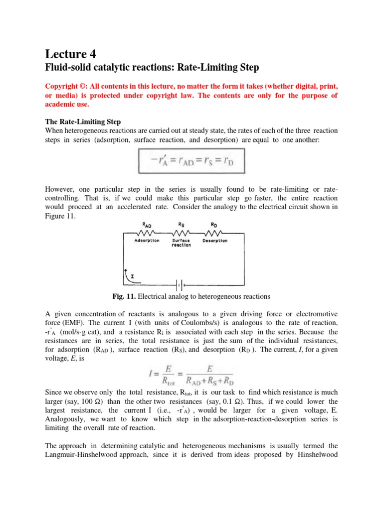 Fluid-Solid Catalytic Reactions: Rate-Limiting Step: Academic Use | PDF ...
