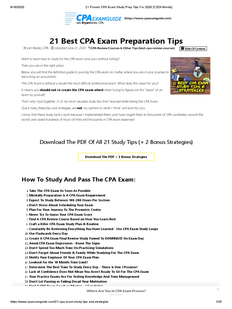 21 Proven CPA Exam Study Prep Tips For 2020 (7,524 Words) PDF | PDF ...