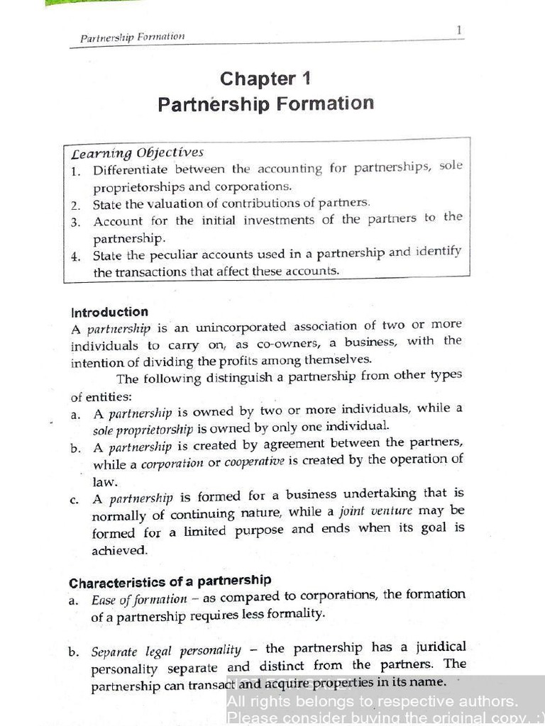 Chapter 1 - Partnership Formation | PDF