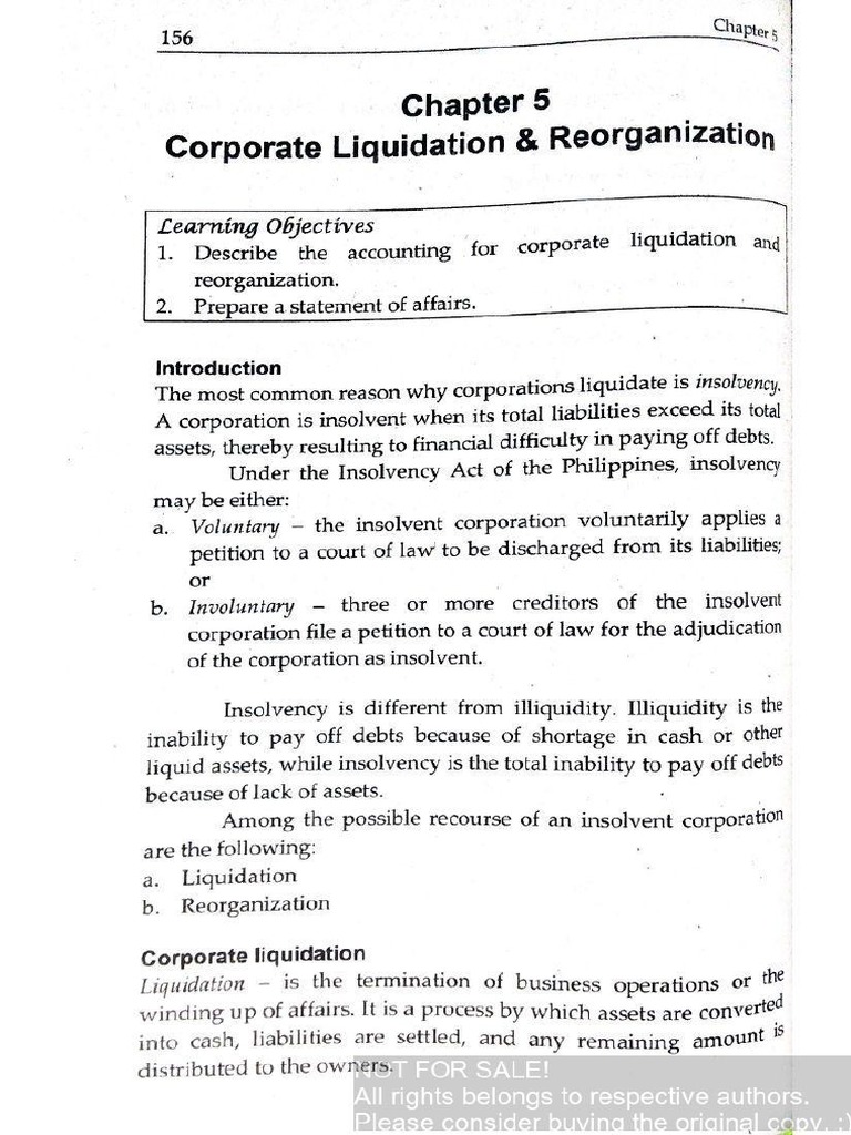 Chapter 5 - Corporate Liquidation and Reorganization | PDF
