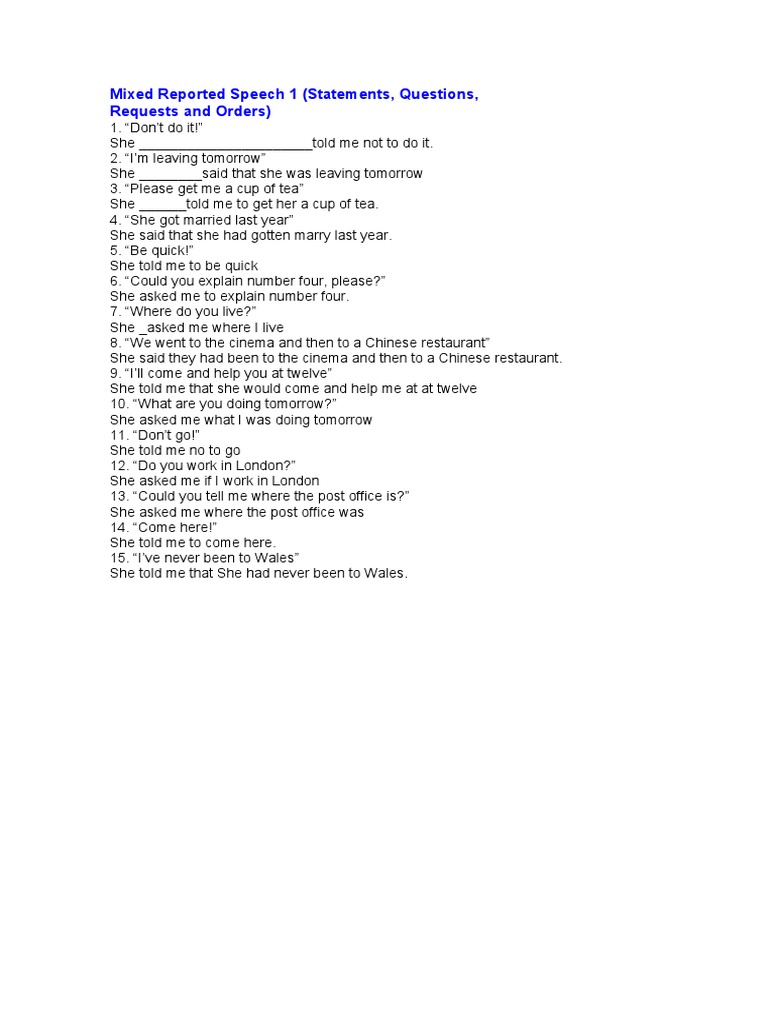 Mixed Reported Speech 1 | PDF