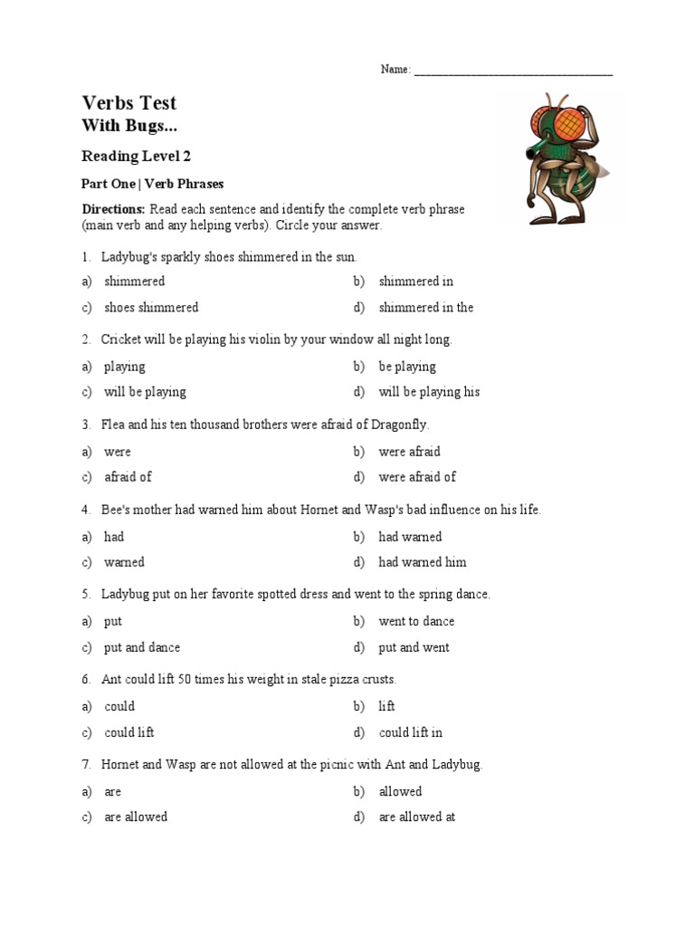 Verbs Test: With Bugs.. | PDF | Insects | Insects And Humans