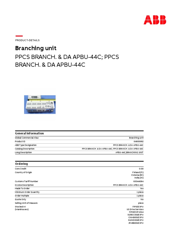 Branching Unit: Ppcs Branch. & Da Apbu-44C Ppcs Branch. & Da Apbu-44C ...
