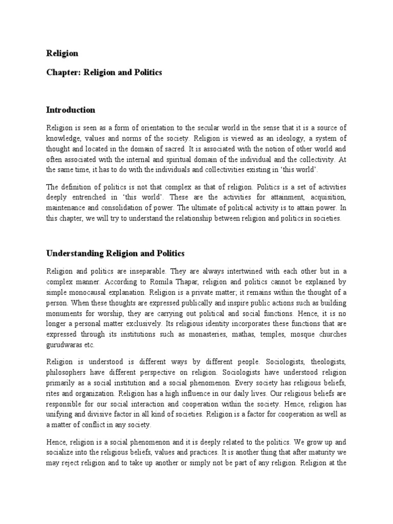 Religion Chapter: Religion and Politics | PDF | Émile Durkheim | Sociology