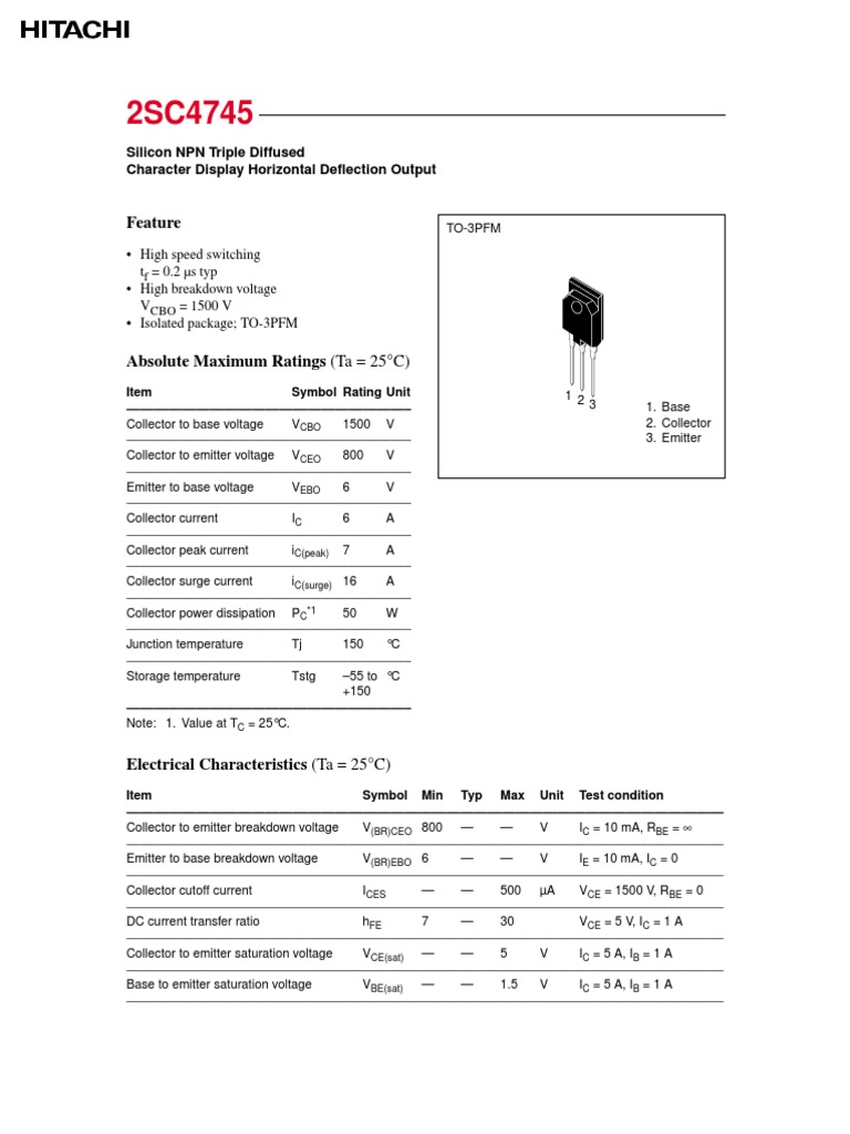 Feature: Silicon NPN Triple Diffused Character Display Horizontal Deflection Output | Download ...