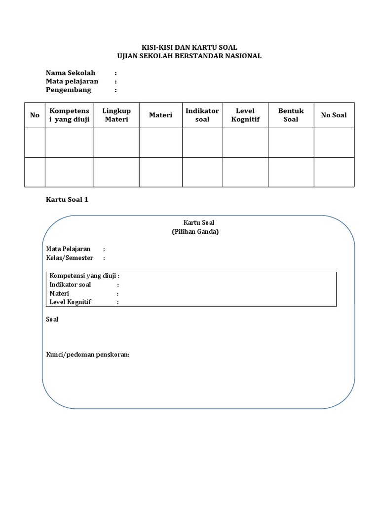 Format Kisi-Kisi Dan Kartu Soal | PDF