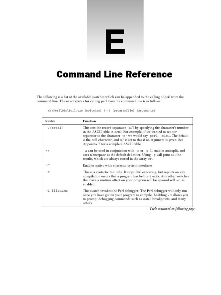 Command Line Reference Switch Function Pdf Perl Command Line Interface 3529