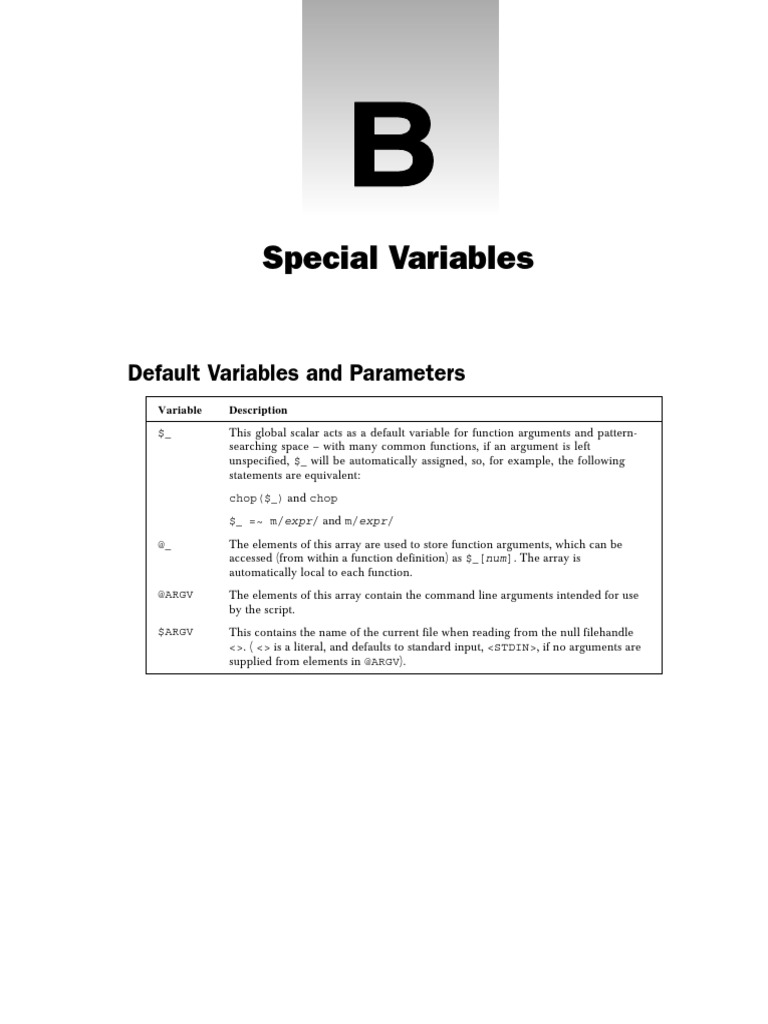 Special Variables: Default Variables and Parameters | PDF | Parameter (Computer Programming ...