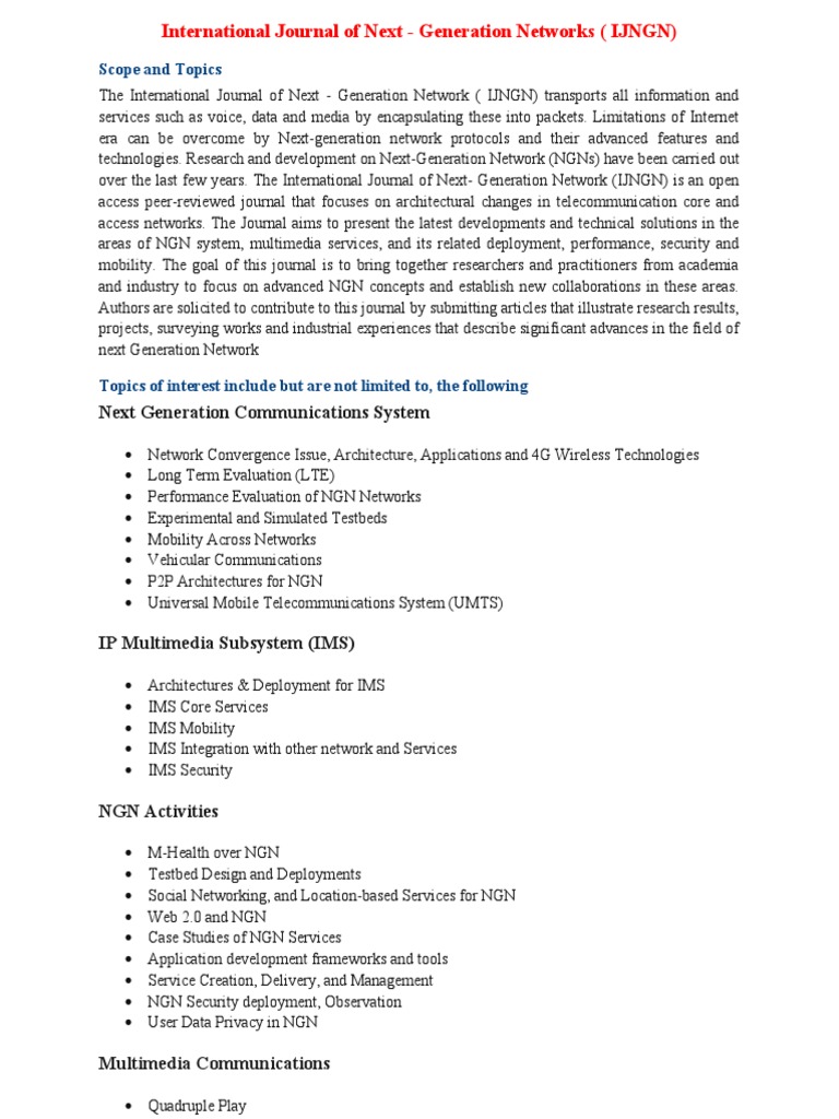 Next Generation Communications System: Scope and Topics | PDF ...