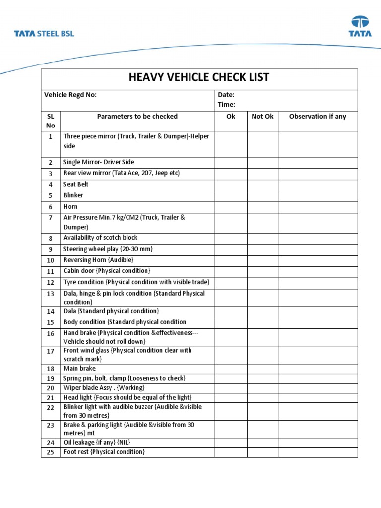 Heavy Vehicle Checklist: A Comprehensive List of Parameters for ...