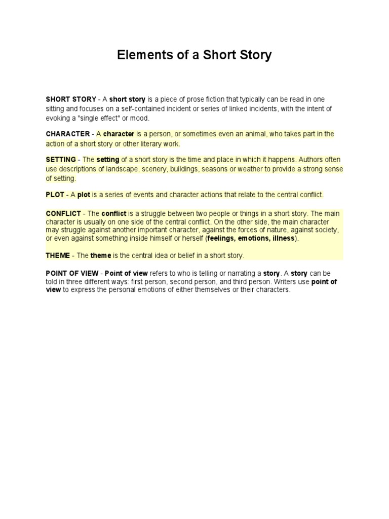 Elements of A Short Story | PDF | Narration | Plot (Narrative)