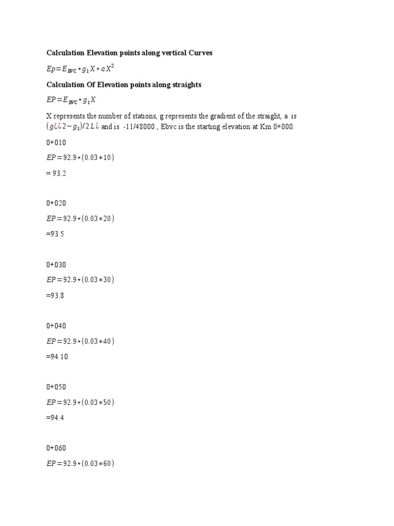 Ep E G X+a X: Calculation Elevation Points Along Vertical Curves | PDF ...