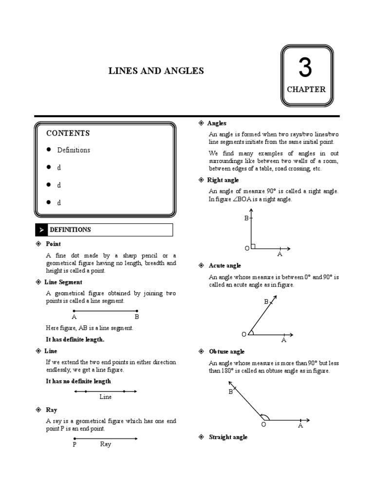 Lines and Angles: Definitions D D D | PDF | Angle | Geometric Measurement