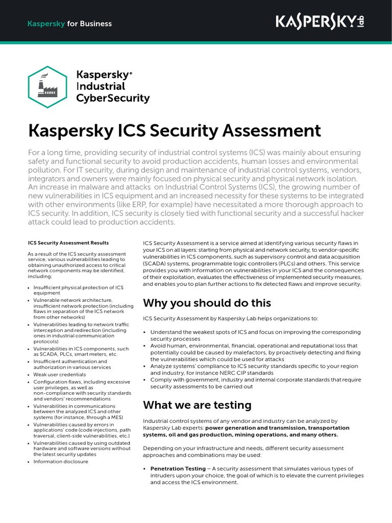 Kaspersky ICS Security Assessment: Why You Should Do This | PDF ...