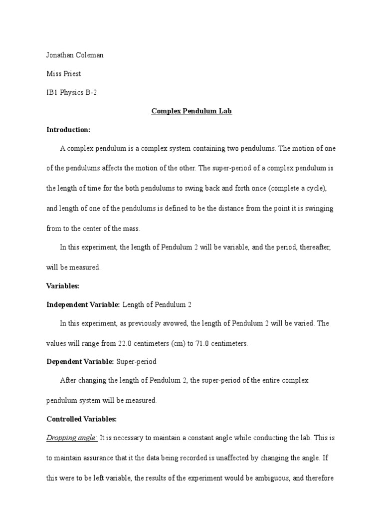 Final Physics IA | PDF | Logarithm | Pendulum