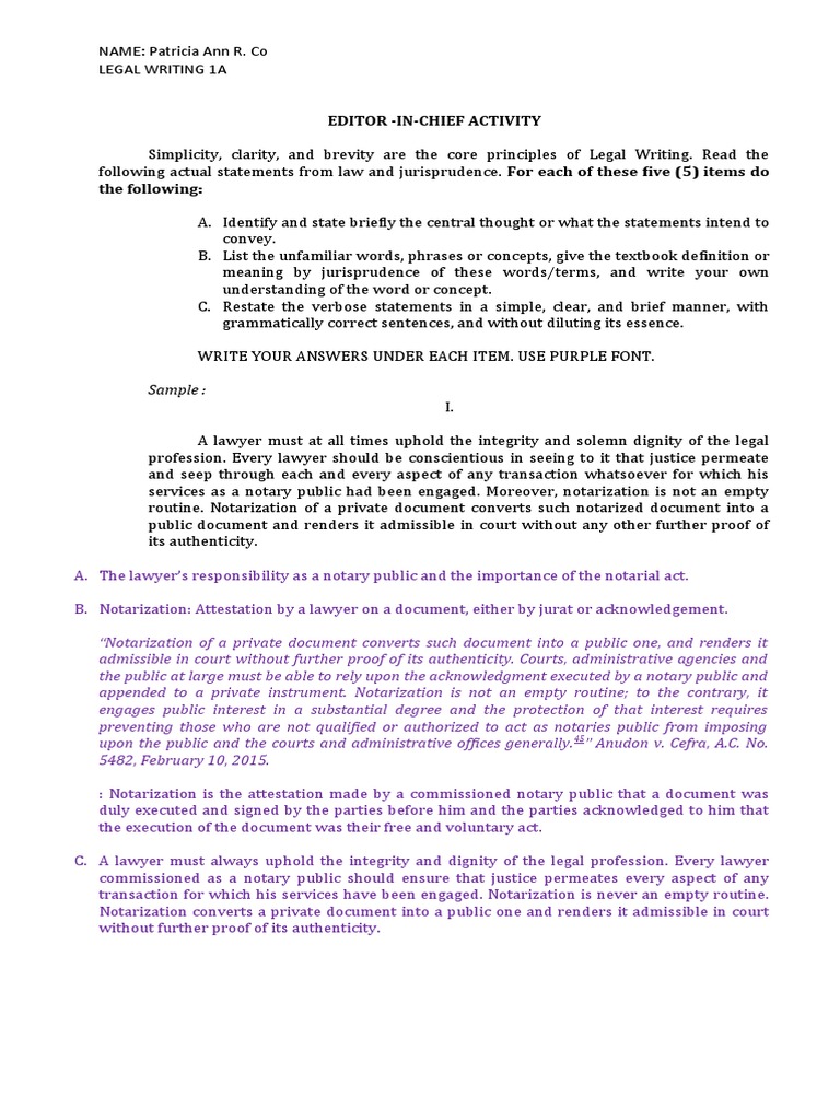 Editor - In-Chief Activity: Sample | PDF | Certiorari | Notary Public