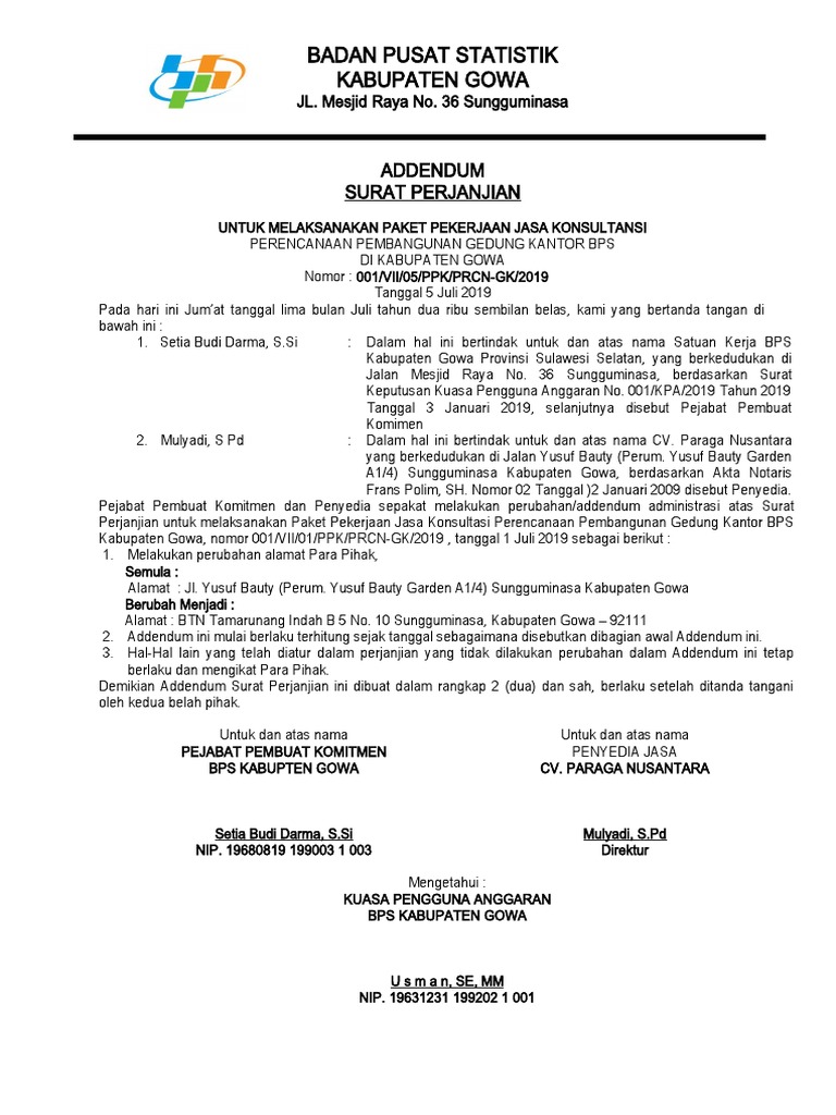 Adendum Kontrak Konsultan Perencanaan 1 | PDF