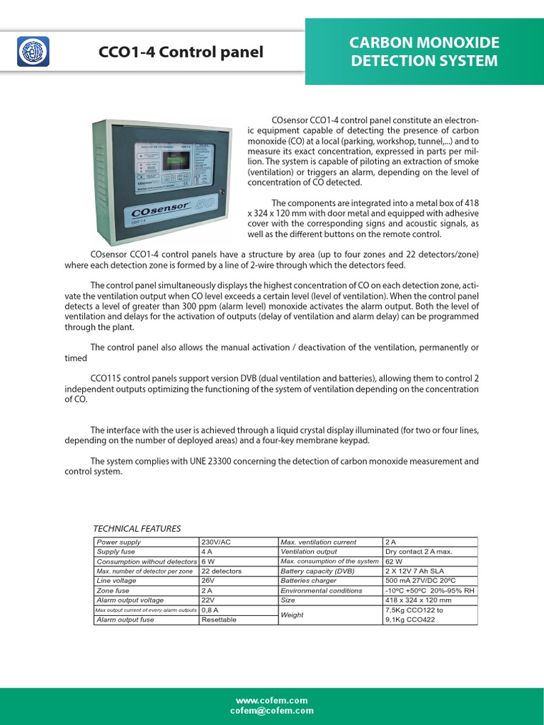 CCO1-4 Control Panel: Carbon Monoxide Detection System | PDF ...