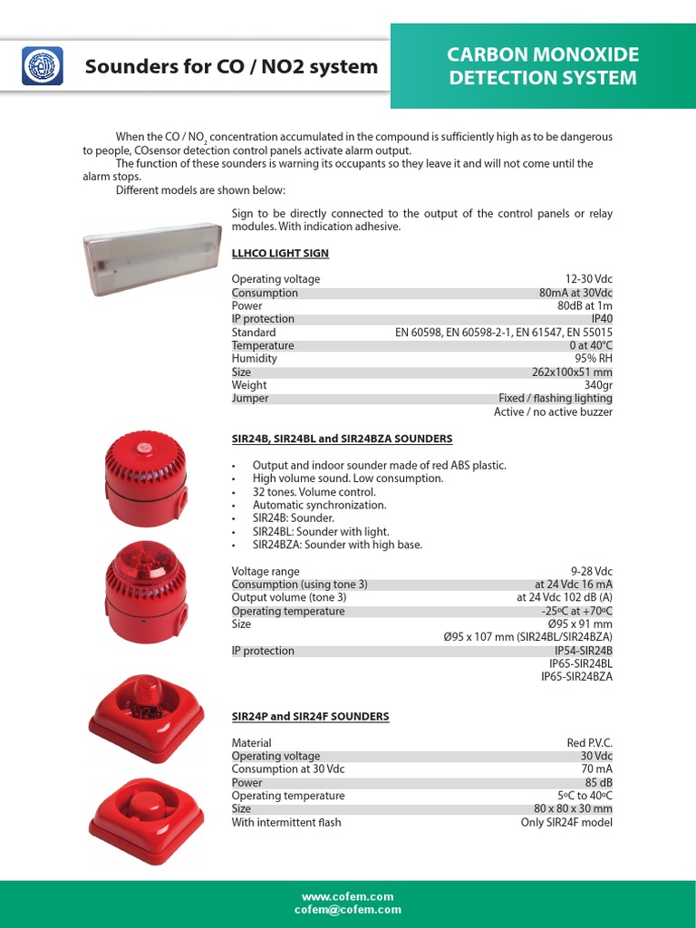 Sounders For CO / NO2 System: Carbon Monoxide Detection System | PDF ...