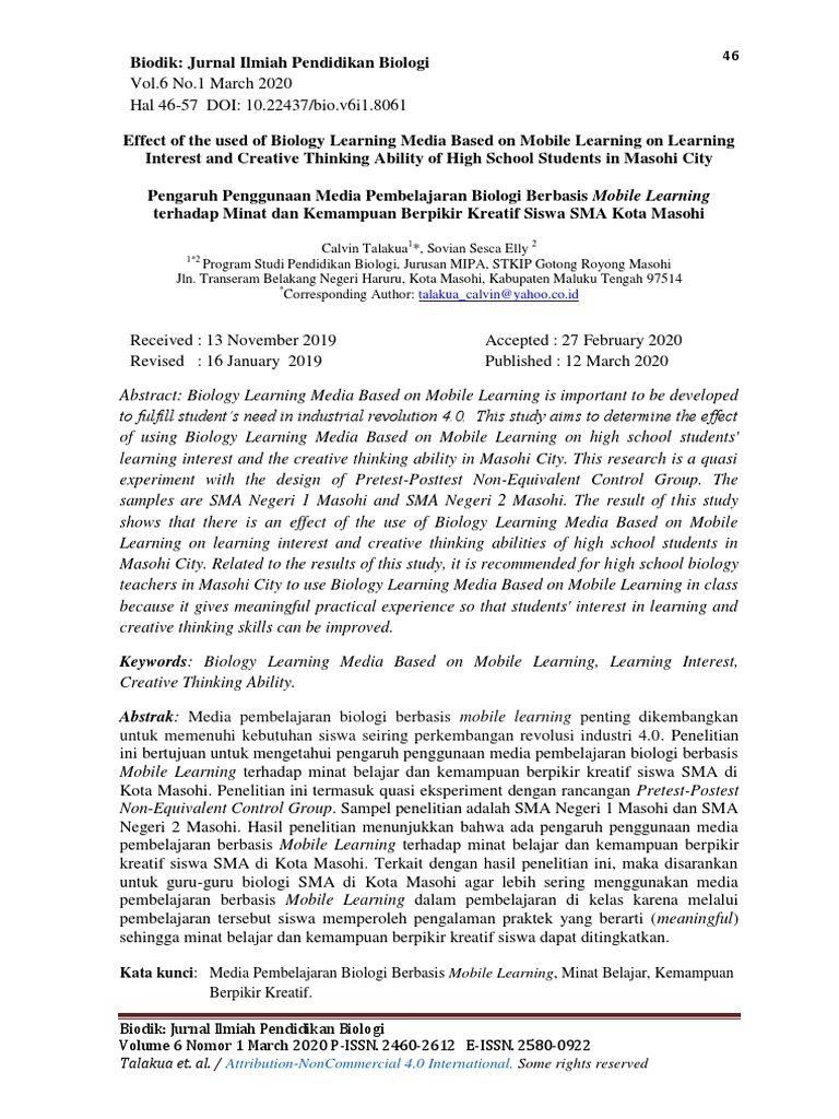 Keywords: Biology Learning Media Based On Mobile Learning, Learning Interest | PDF | Learning ...