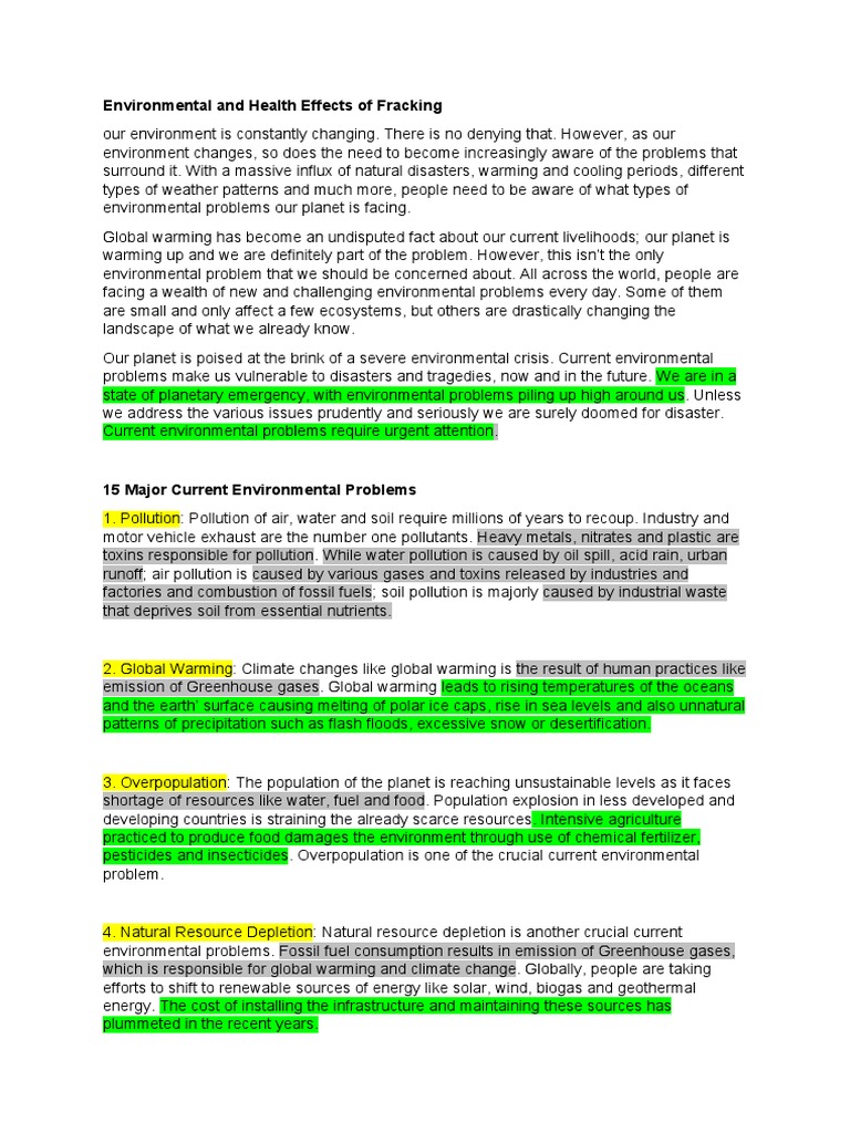 Environmental and Health Effects of Fracking | PDF | Global Warming ...