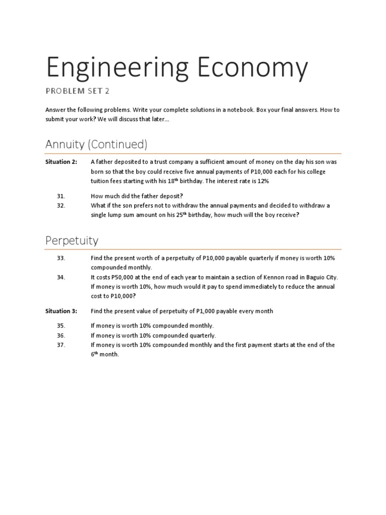 Engineering Economy Problem Set 2 | PDF | Present Value | Interest