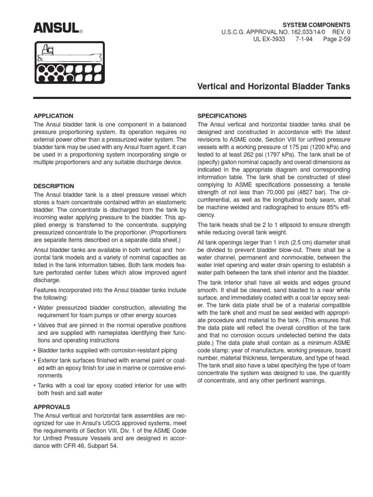 Ansul: Vertical and Horizontal Bladder Tanks | PDF | Valve | Building Materials