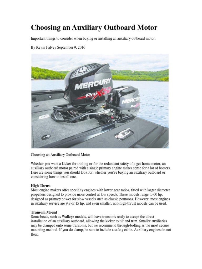 Selecting Your Auxiliary Outboard Motor | PDF | Watercraft | Vehicle Parts