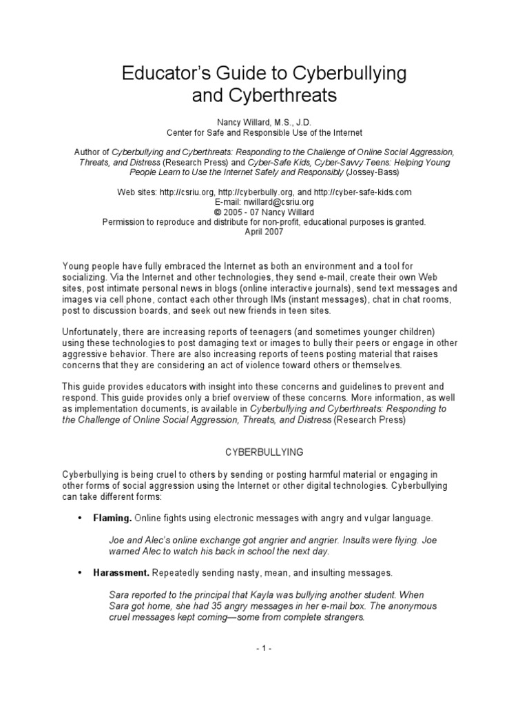 Educators Guide To Cyberbullying and Cyber Threats | PDF ...