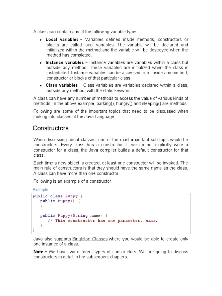 An Overview of Classes and Objects in Java: Variable Types ...