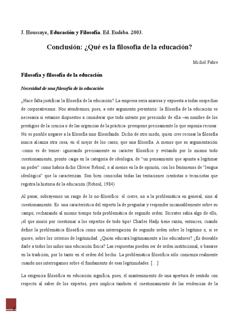 Conclusión Qué Es La Filosofía de La Educación FABRE | PDF ...